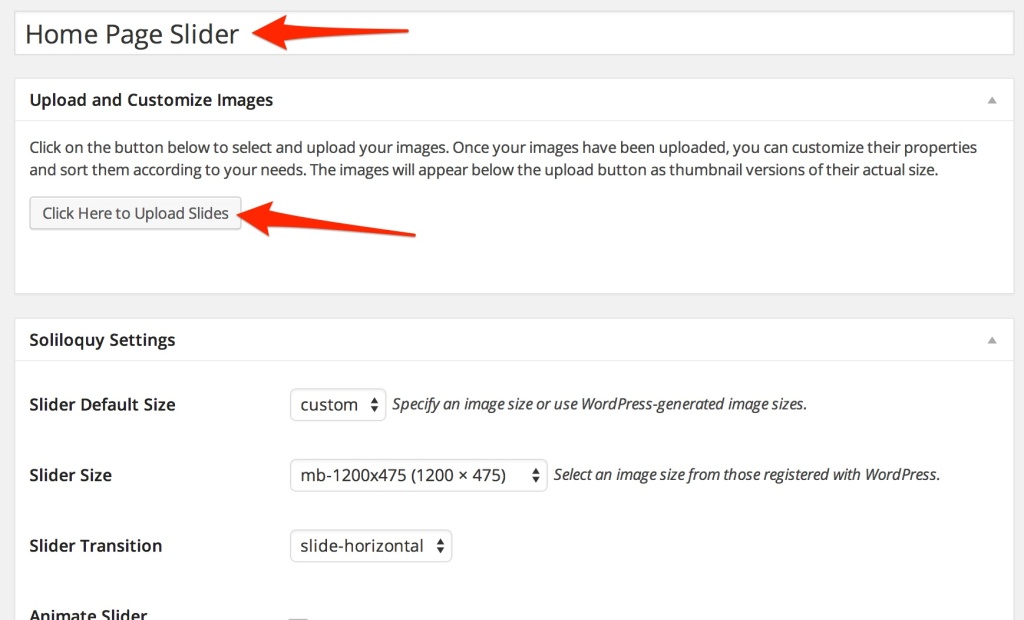 Add a slider to the home page of a WordPress website